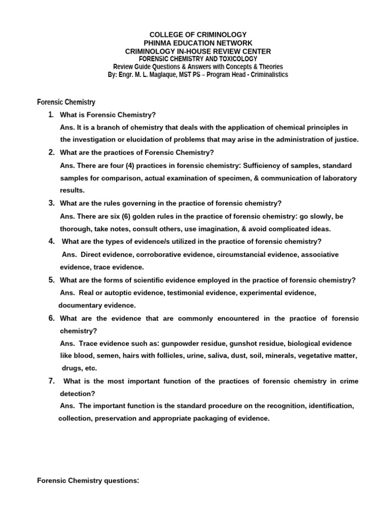 2012 Review Q & A Forensic Chem | PDF | Poison | Forensic Science