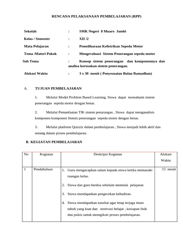 RPP Sistem Penerangan Rahmad Wijaya Dengan Lampiran Lengkap | PDF