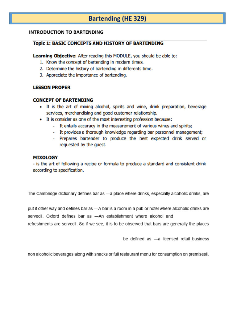 Introduction To Bartending | PDF