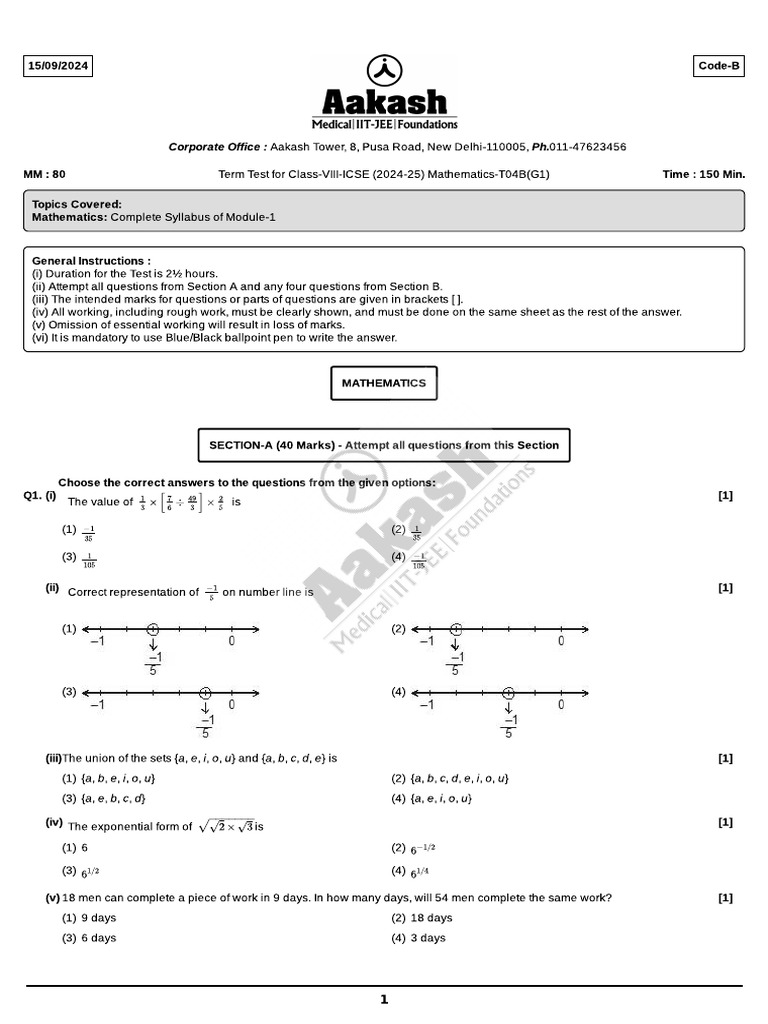 Term-Test-4B (ICSE - G1) Mathematics Class-VIII (15-09-2024) | PDF