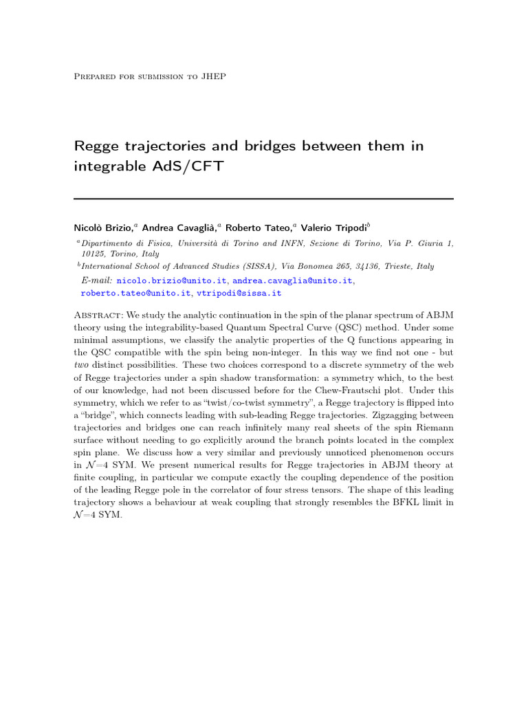 Regge Trajectories and Bridges Between Them in Integrable Ads/Cft | PDF