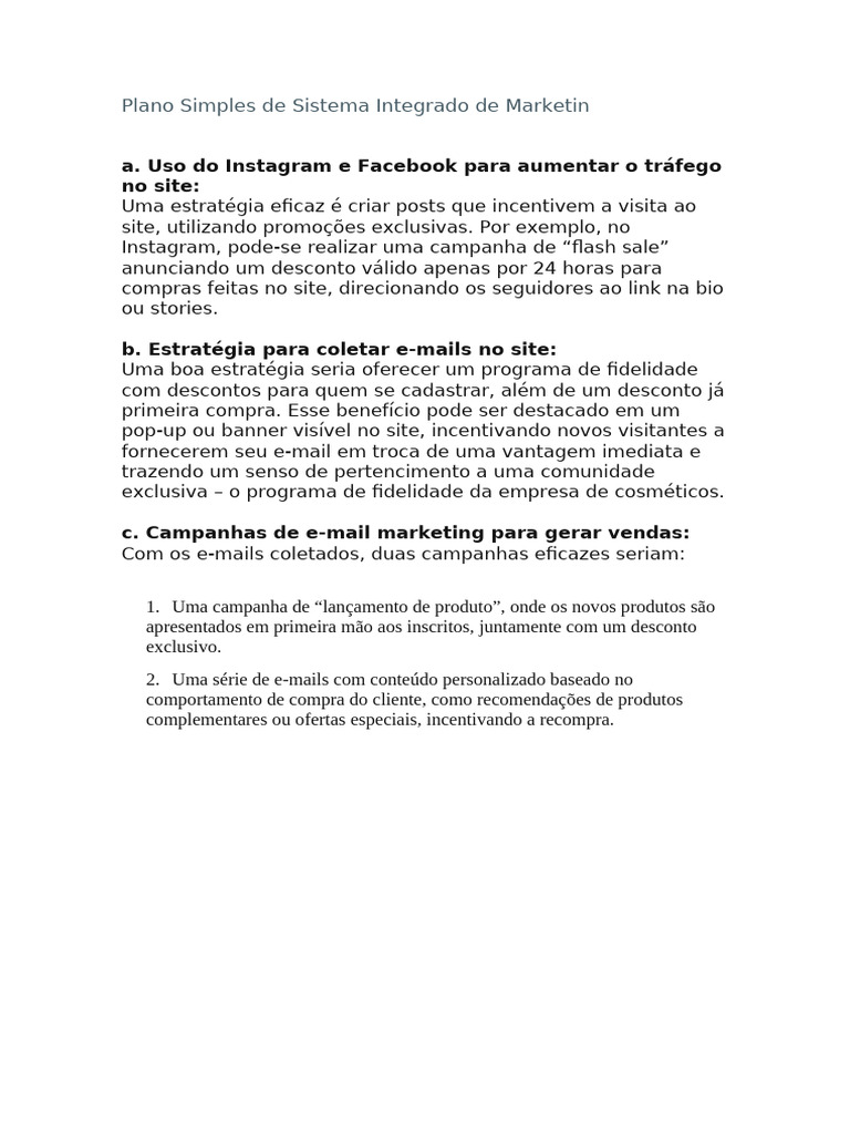 Plano Simples de Sistema Integrado de Marketing | PDF