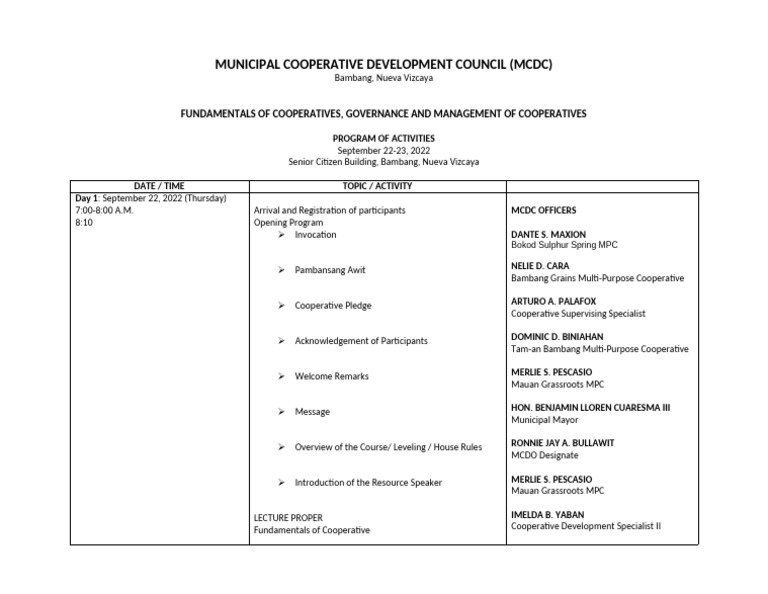 MCDC Program of Activities | PDF