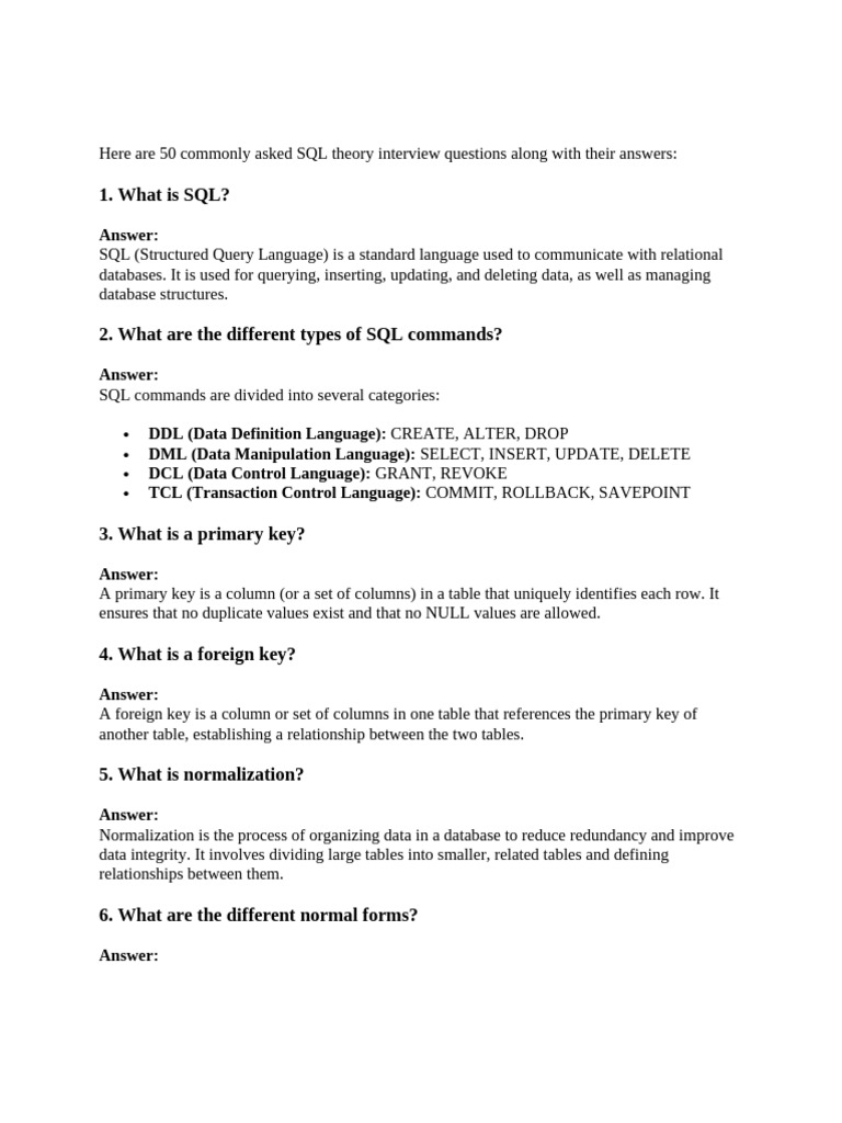 50 Most Asked Theory SQL Question | PDF | Database Index | Relational Database