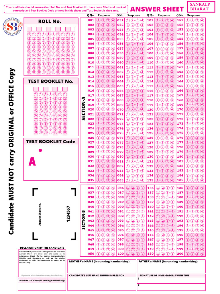 Roll No.: Q No. Response Q No. Response Q No. Response Q No. Response | PDF
