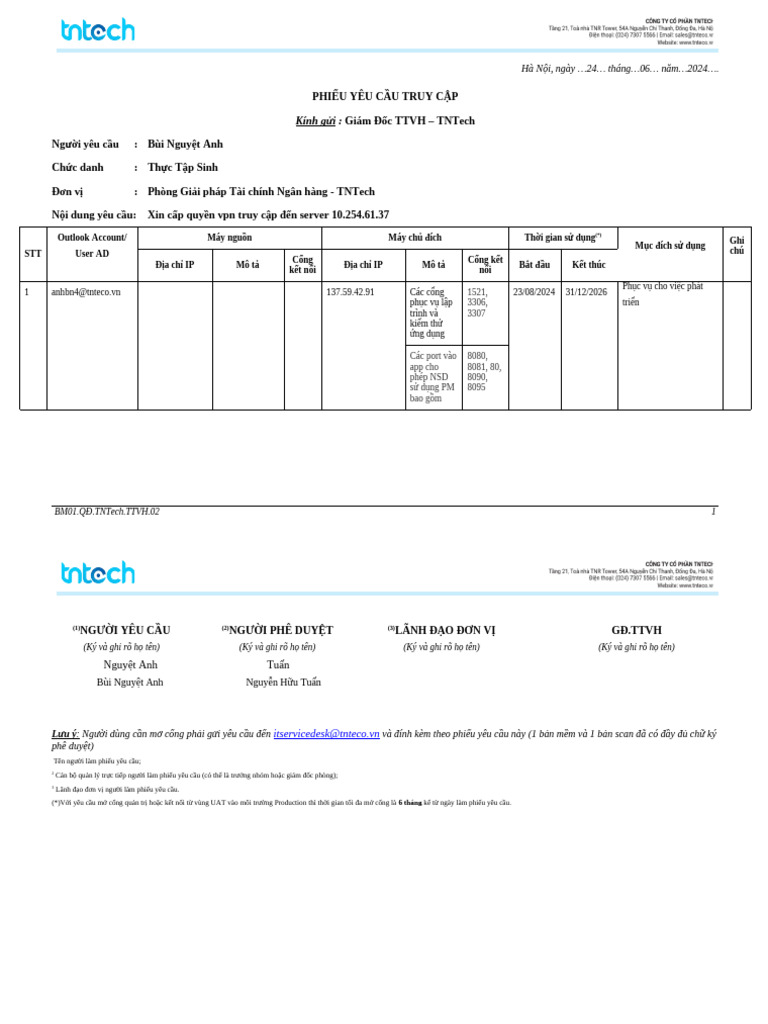 BM01.QĐ.tntech.ttvh.02. Phieu Yeu Cau Truy Cập - anhbn4 | PDF