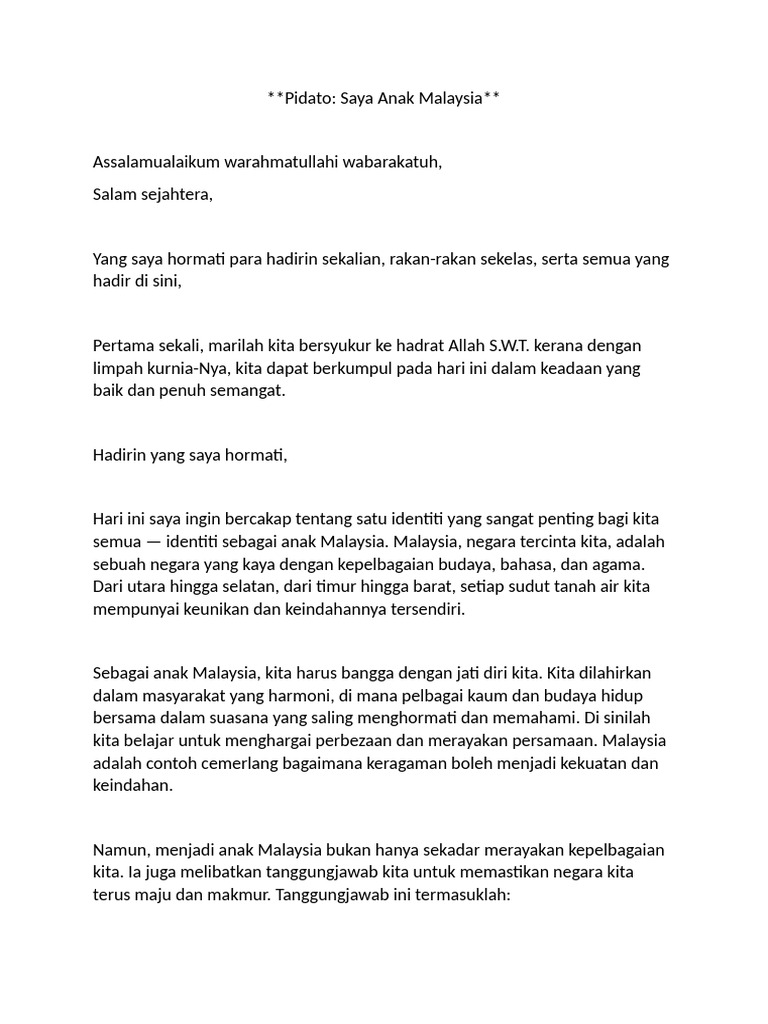 Pidato SAYA ANAK MALAYSIA | PDF