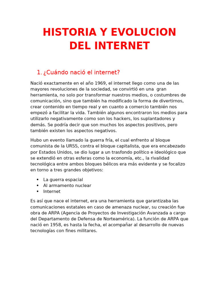 HISTORIA Y EVOLUCION DEL INTERNET | PDF