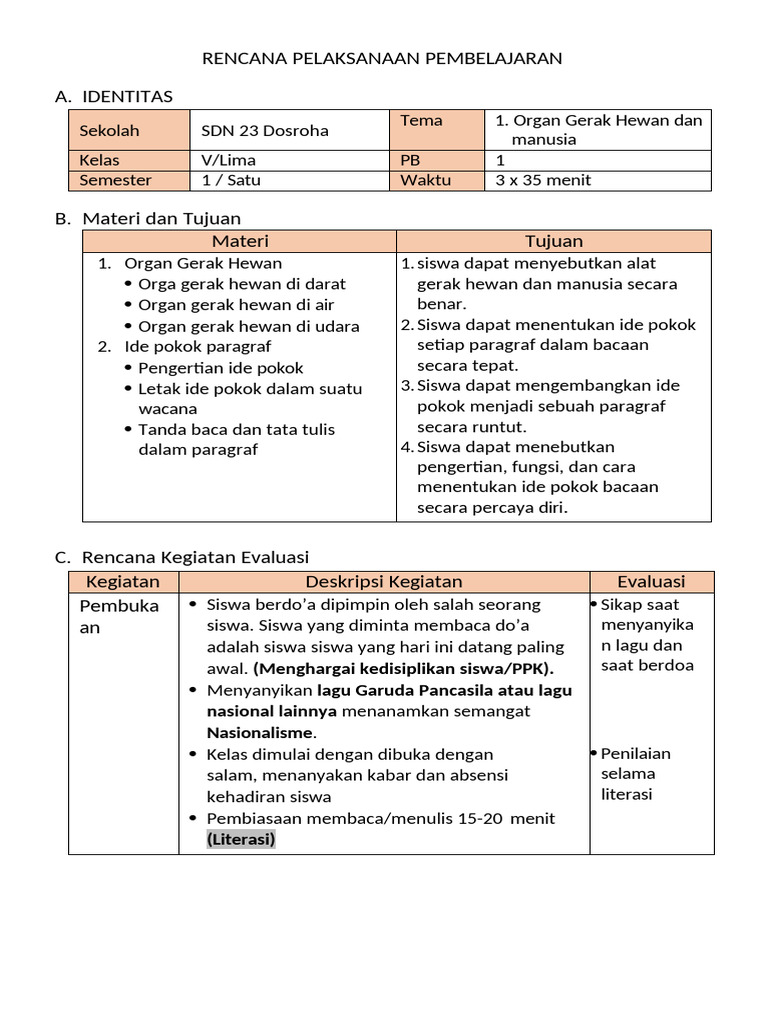 RPP Kurikulum Merdeka Kelas 5 Semester 1 | PDF