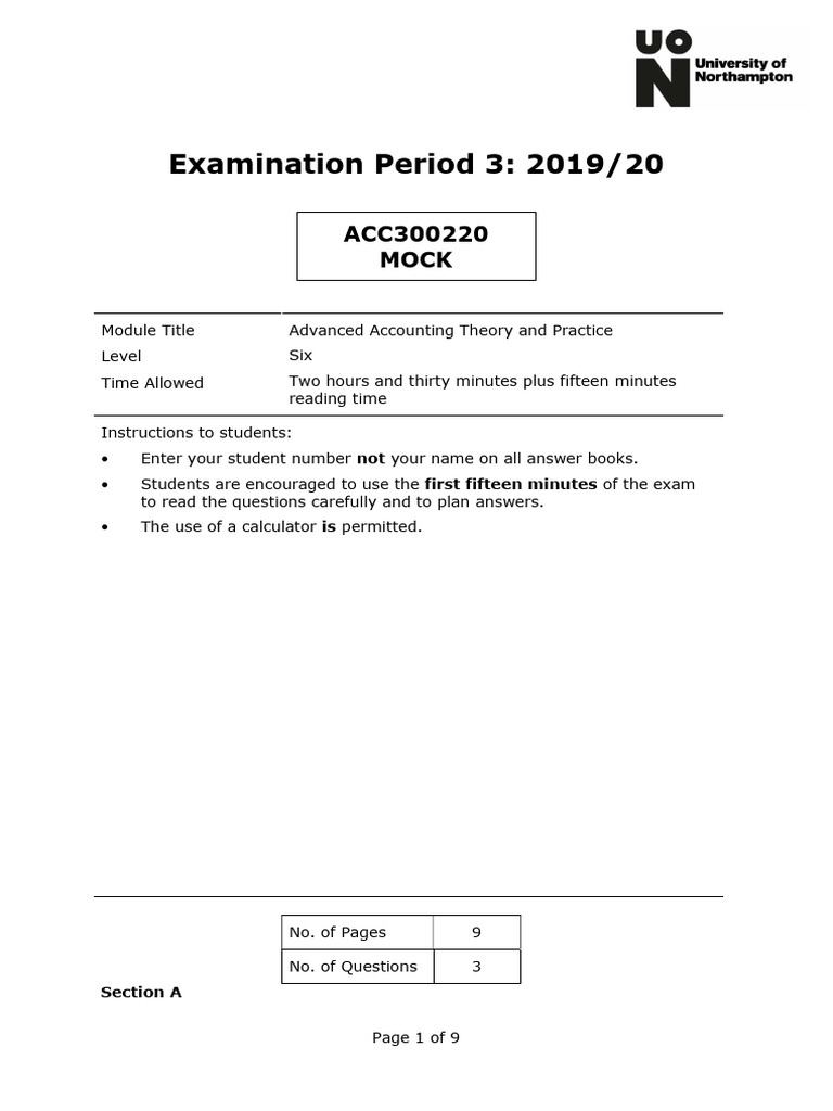 4 - EX1 - ACC300220-MOCK Paper | PDF