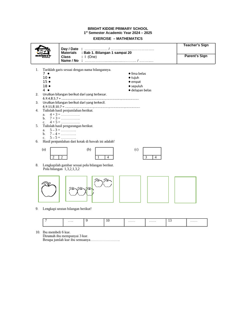 Exercise WA1 Math Semester 1 | PDF