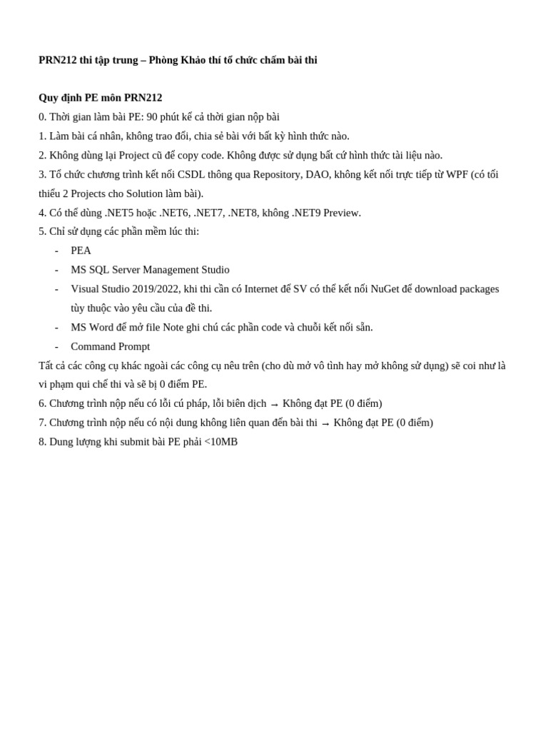 1. Quy Định Thi PE Môn PRN212 | PDF