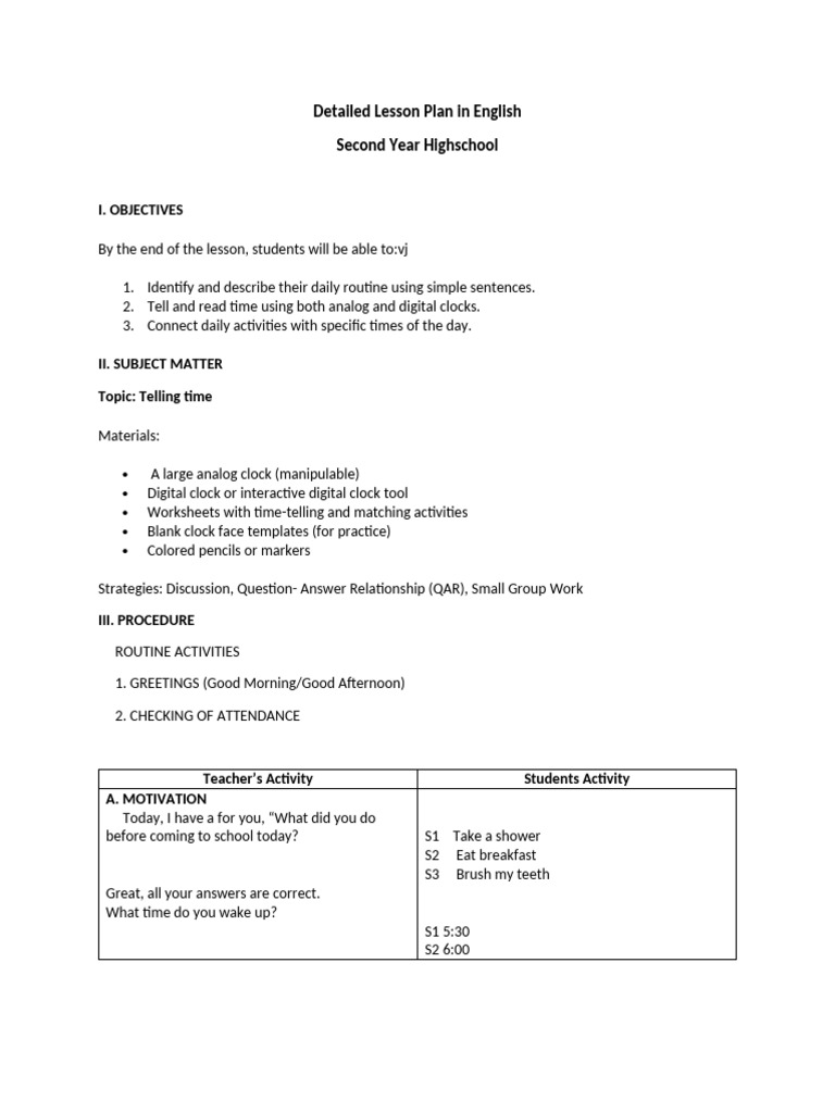 Detailed Lesson Plan in English | PDF