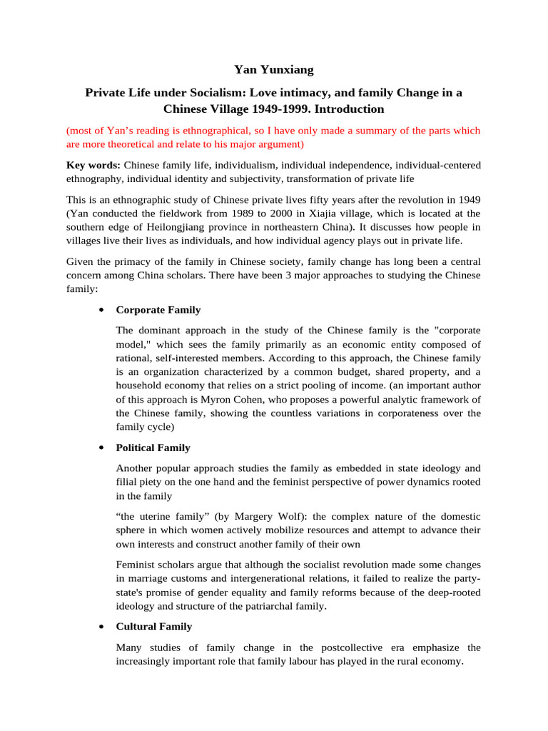 Yan Yunxiang_Private Life Under Socialism | PDF