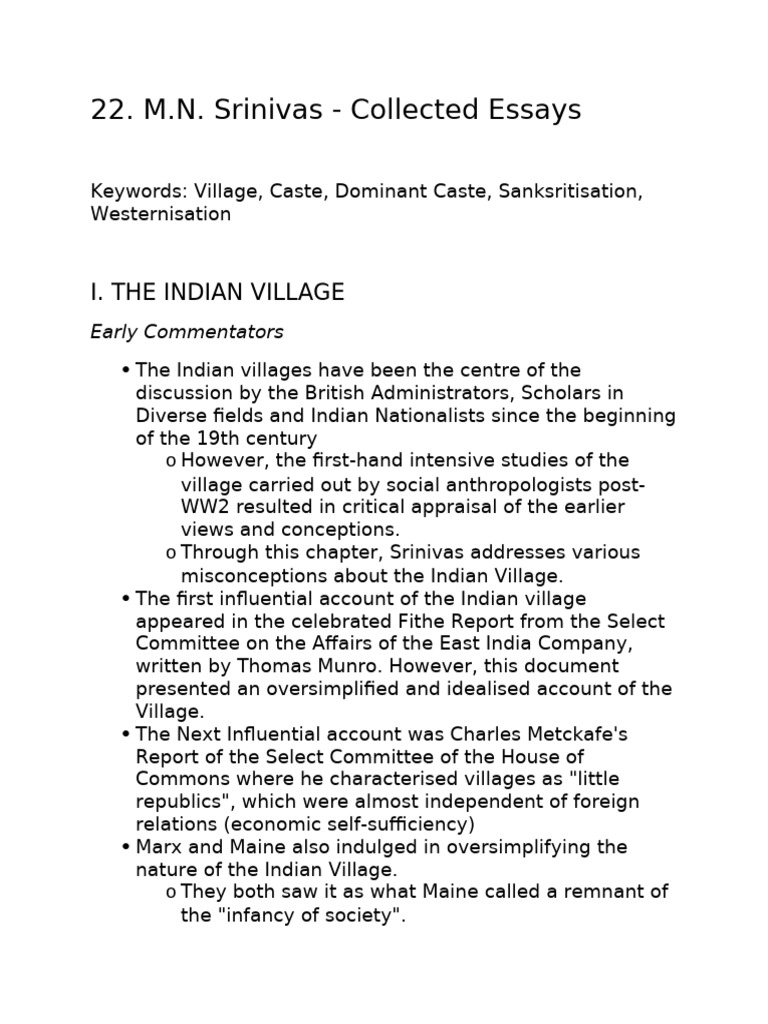 M.N. Srinivas - Collected Essays - Edited | PDF