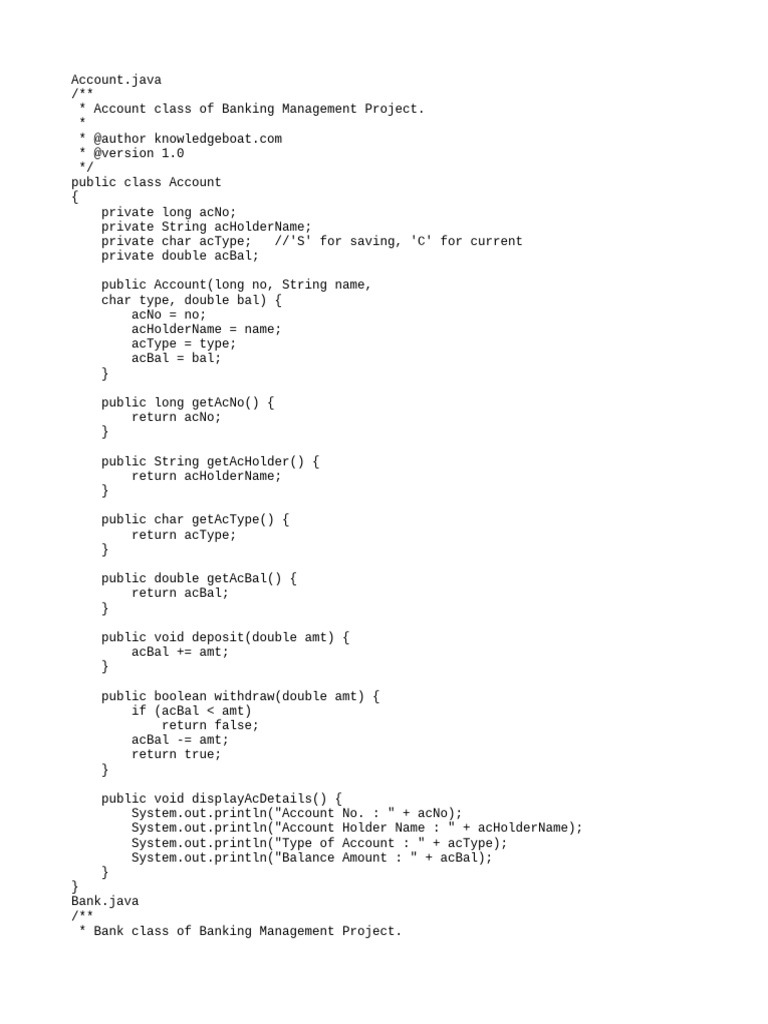 Bank Management Project | PDF