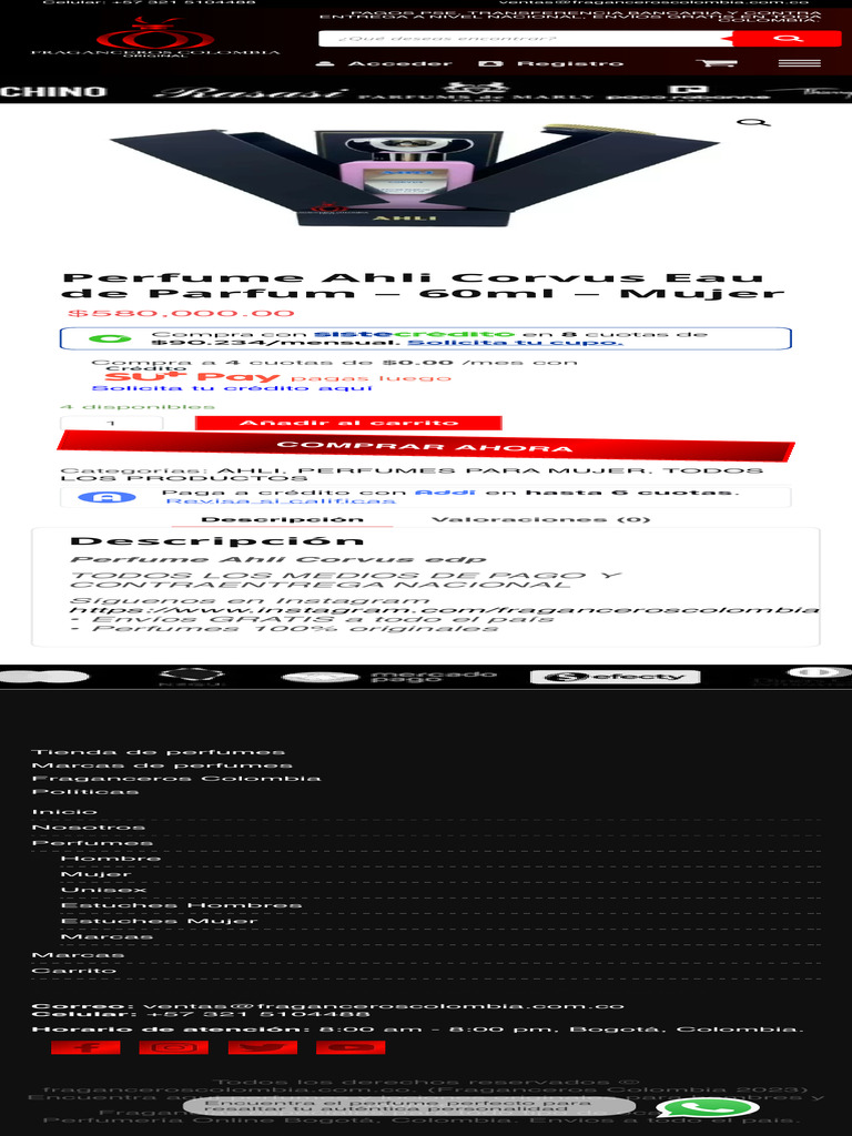 Perfume Ahli Corvus Eau de Parfum - 60ml - Mujer | PDF