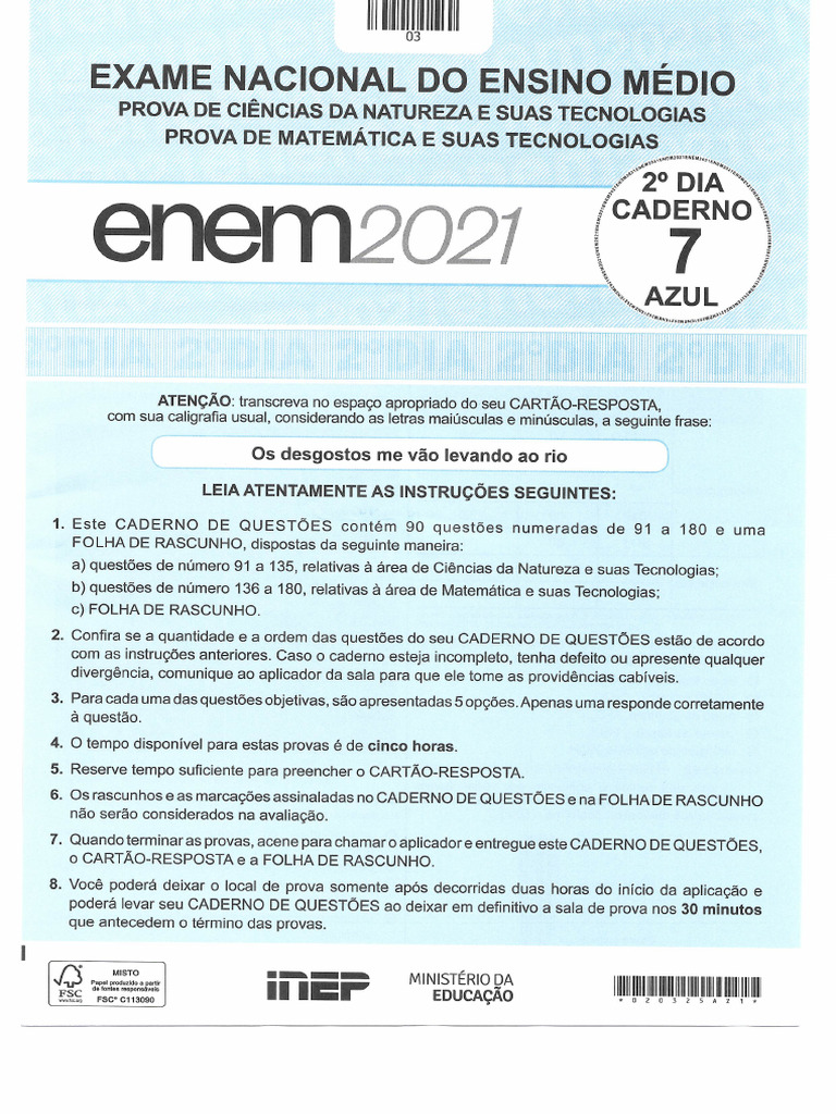 Segundo Dia Enem 2021 Prova Azul | PDF