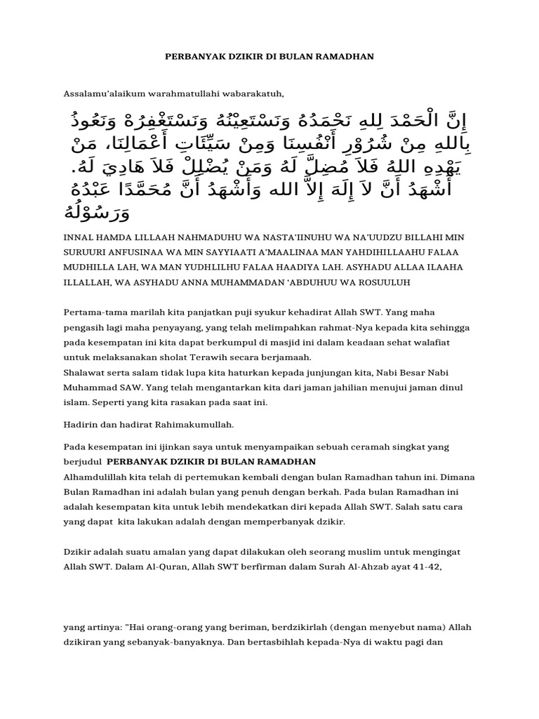 Ceramah Agama Bulan Ramadhan | PDF