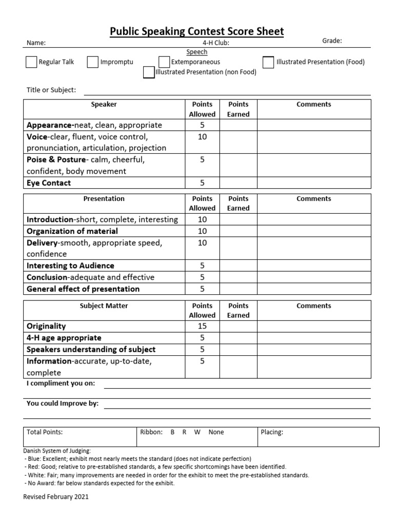 Public Speaking Score Sheet | PDF