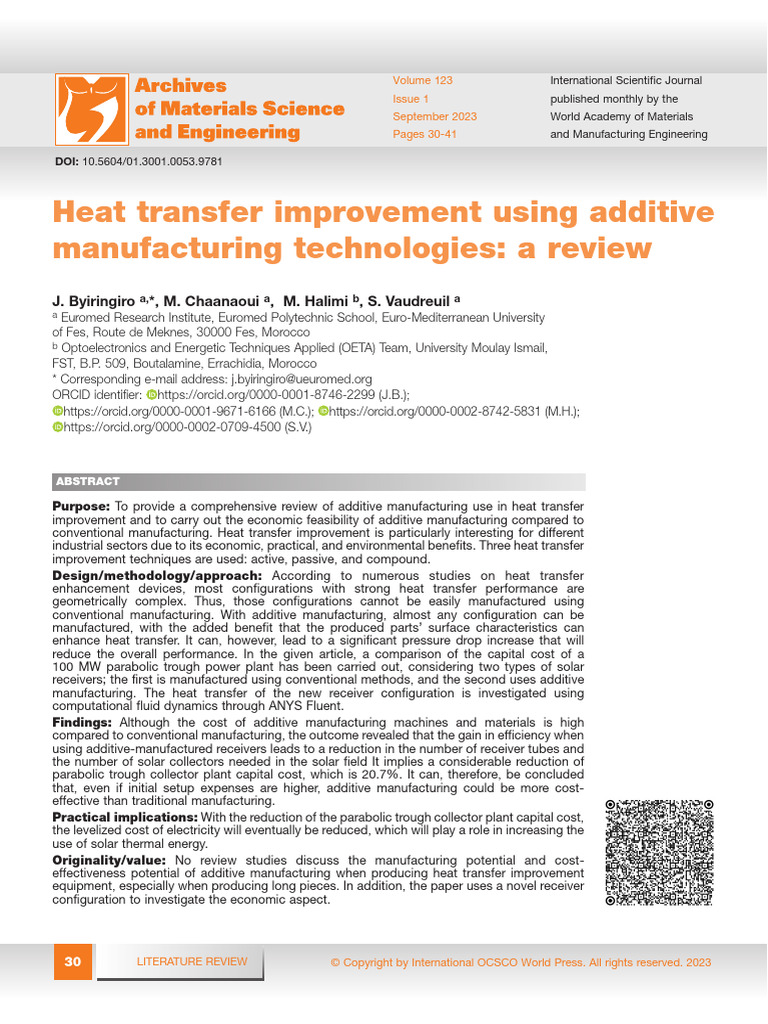 Heat Transfer Improvement Using Additive Manufacturing Technologies A ...
