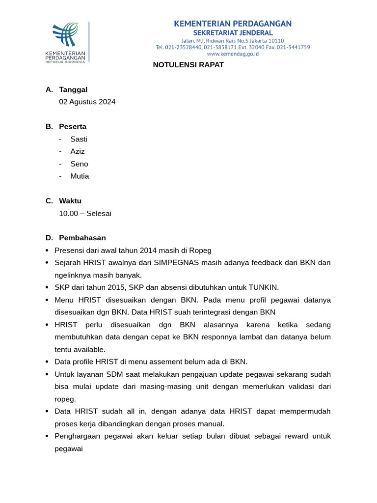 02 Agustus 2024 - NOTULENSI | PDF