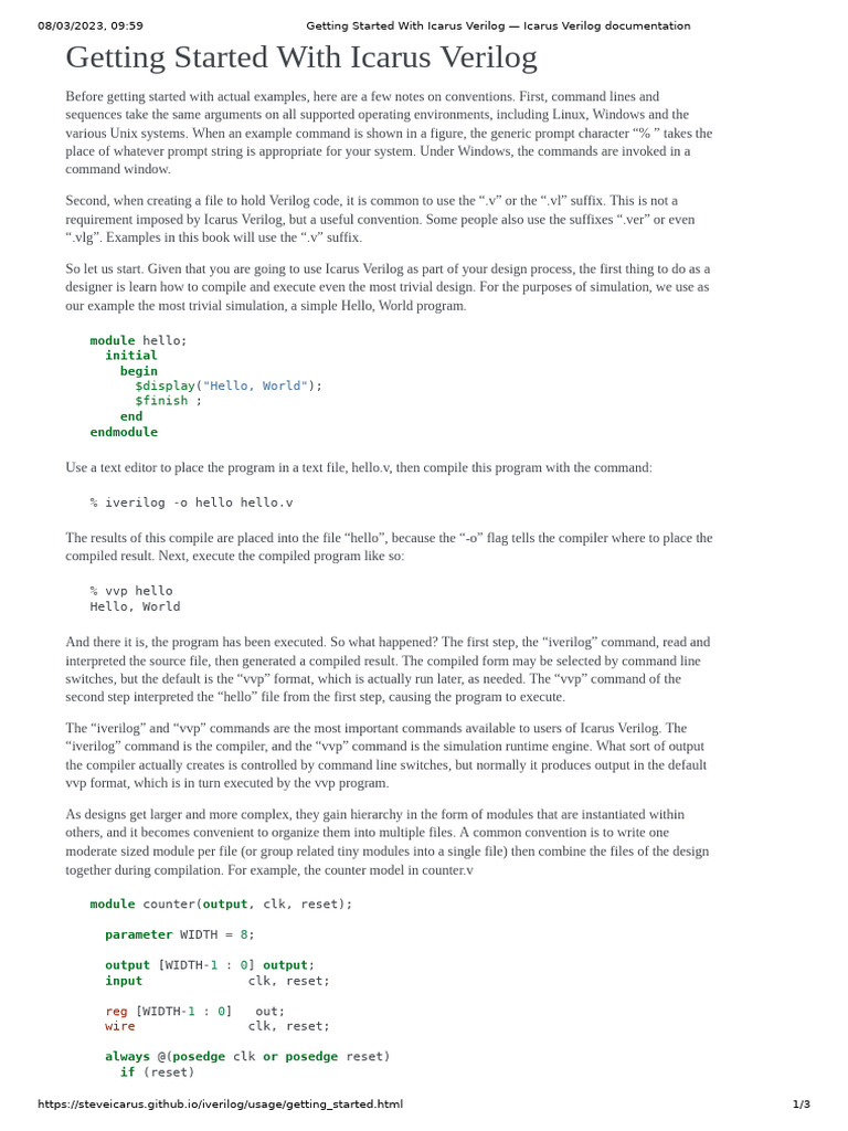 Getting Started With Icarus Verilog Icarus Verilog Documentation Pdf 0212