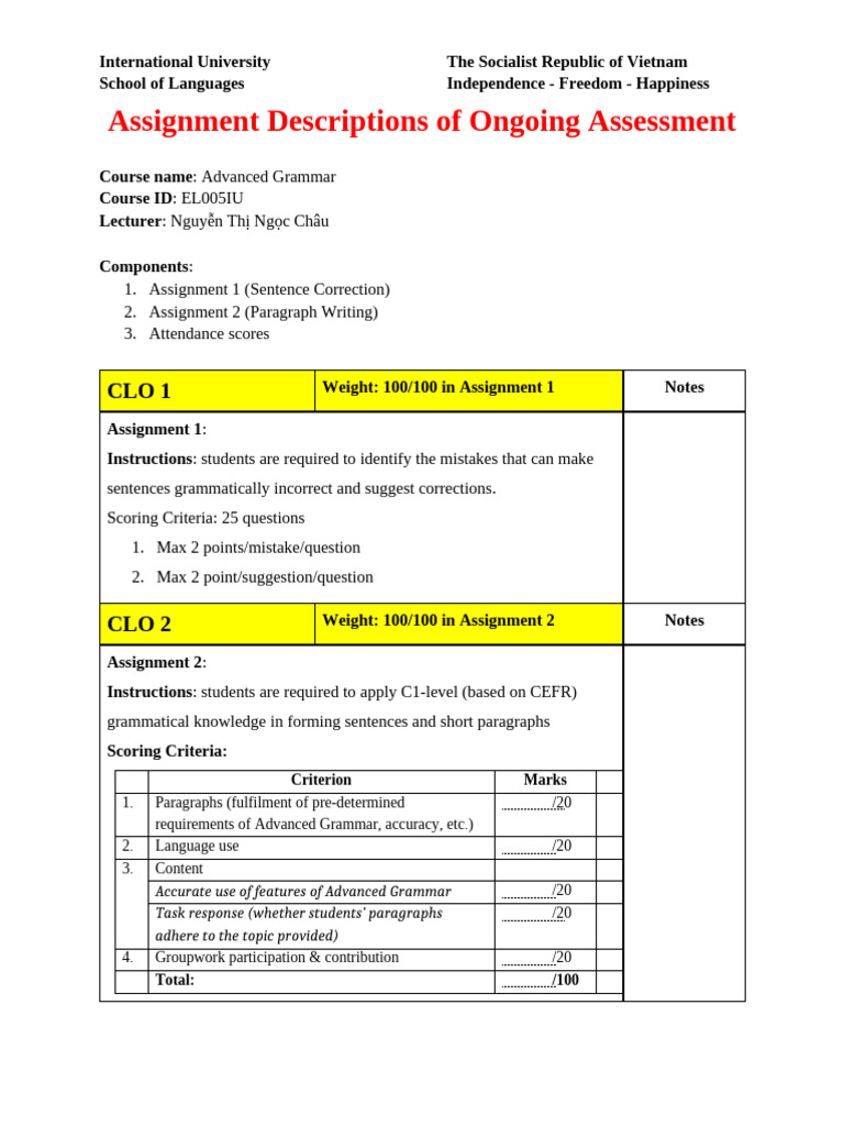 EL005IU - Assignment Descriptions of Ongoing Assessment | PDF