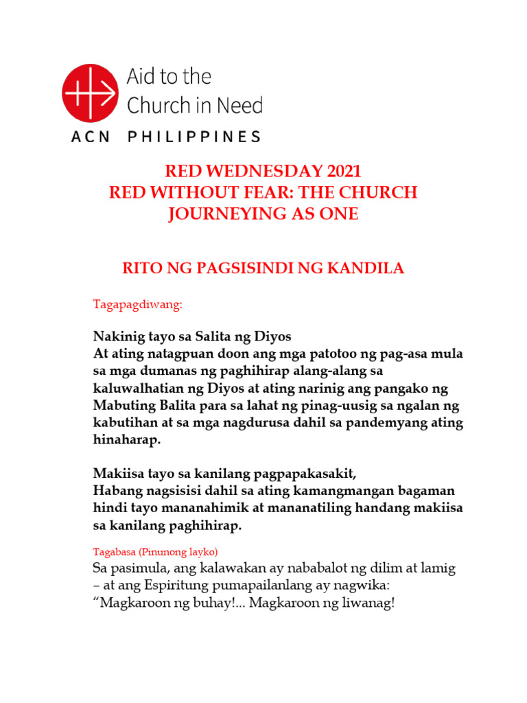 RED WEDNESDAY 2021 Lighting Rite - Tagalog | PDF