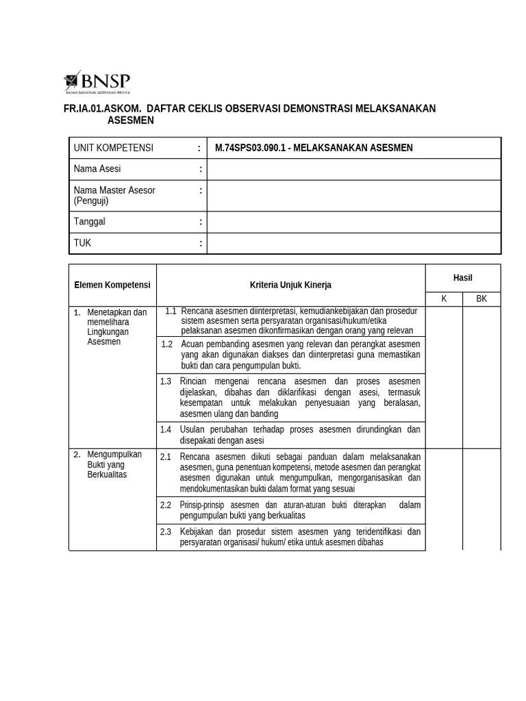 07a. FR - IA.01.ASKOM. CEKLIS OBSERVASI DEMONSTRASI MELAKSANAKAN ...
