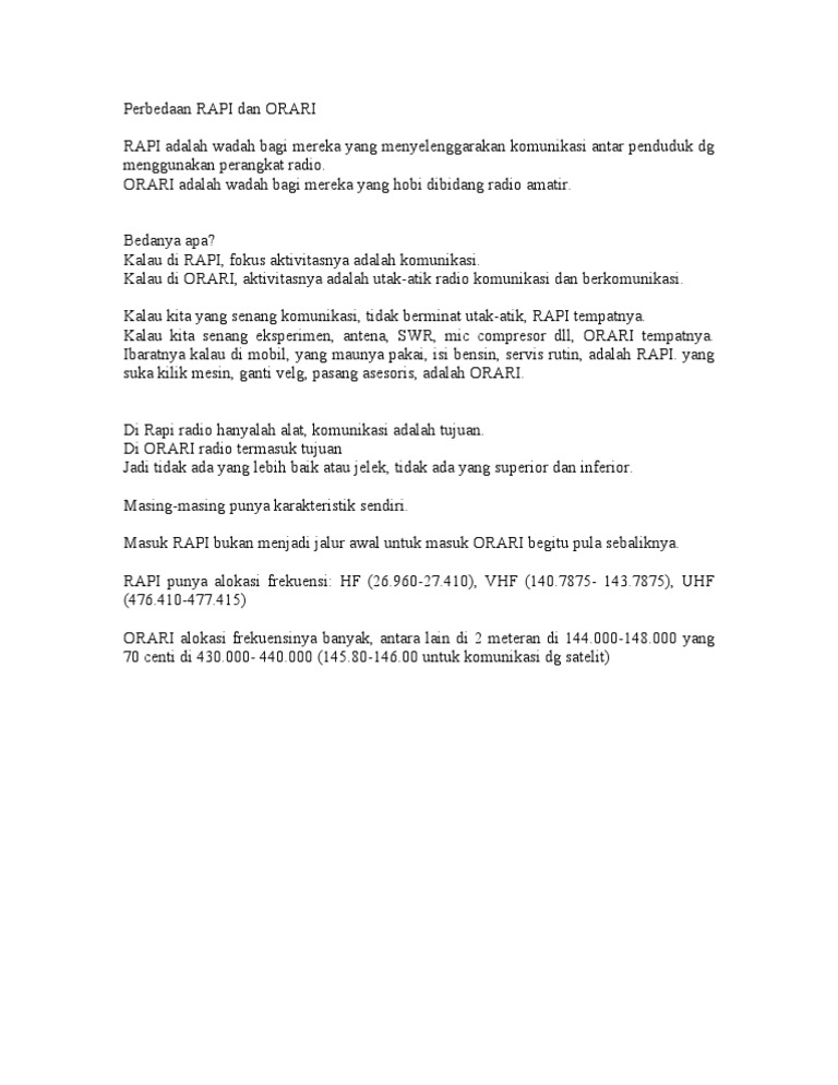 Perbedaan RAPI Dan ORARI | PDF | Teknologi & Rekayasa