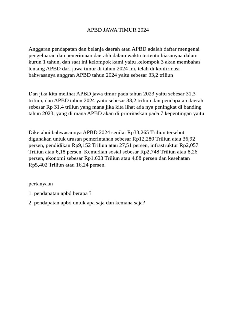 Apbd Jawa Timur 2024 | PDF