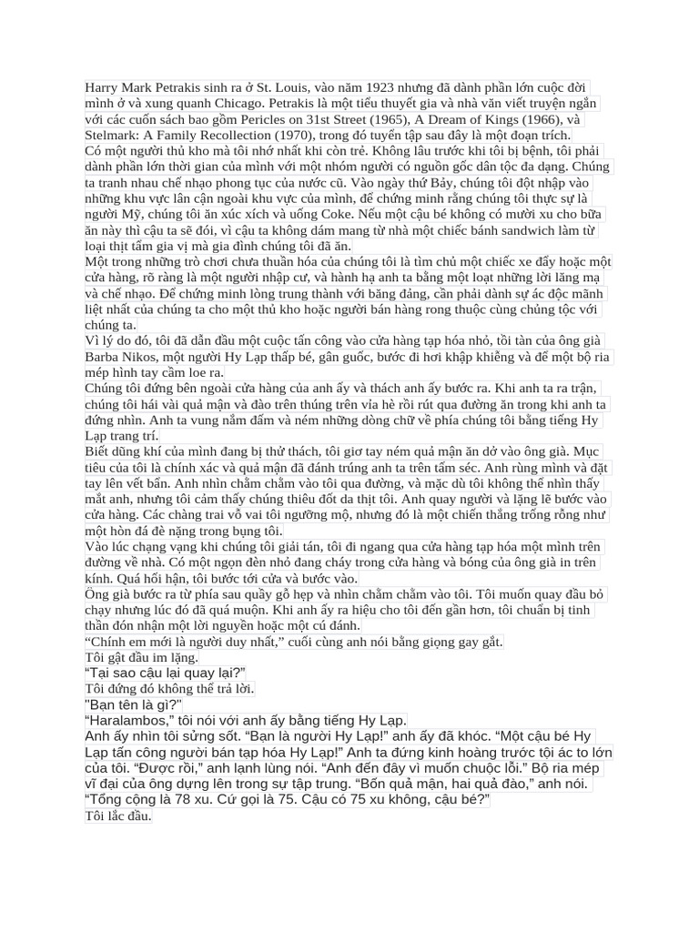 Harry Mark Petrakis Sinh Ra ST | PDF