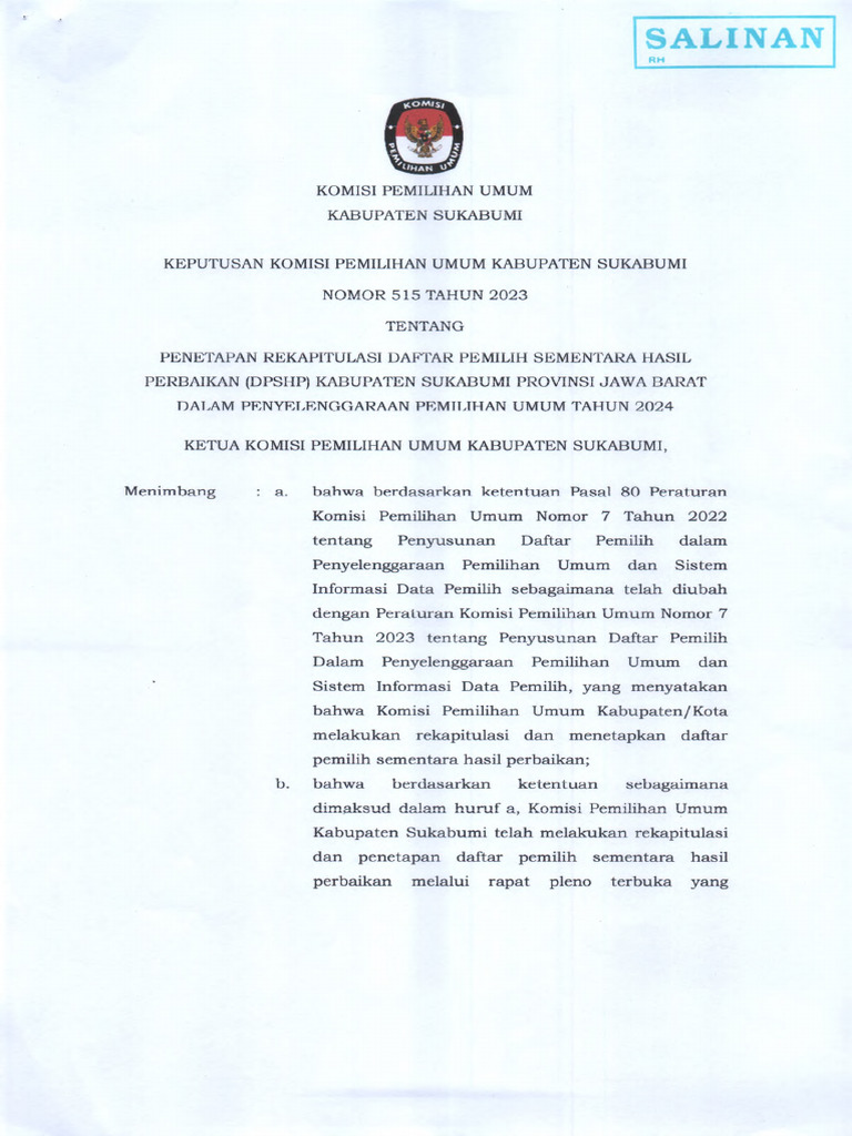 Salinan SK 515 Tahun 2023 Jdih | PDF