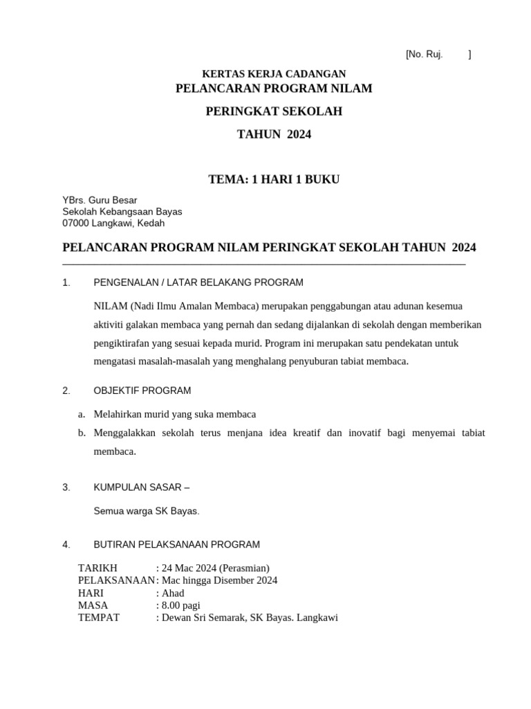 Kertas Kerja Program NiLaM 2024 | PDF