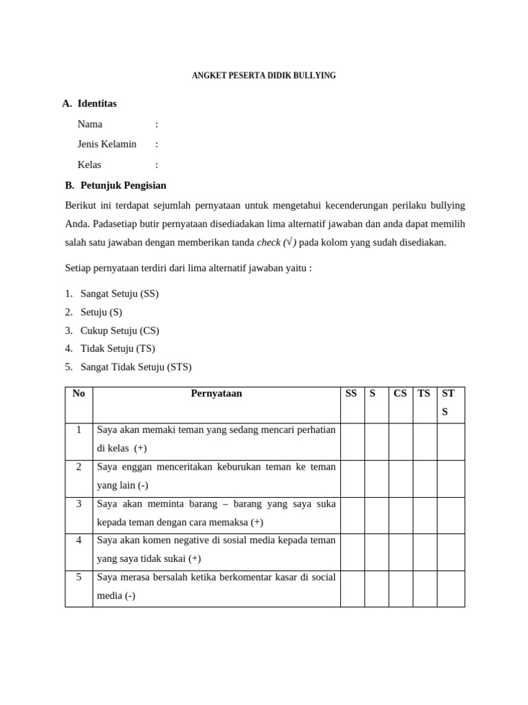 Angket Peserta Didik Bullying KLMPK 3 | PDF
