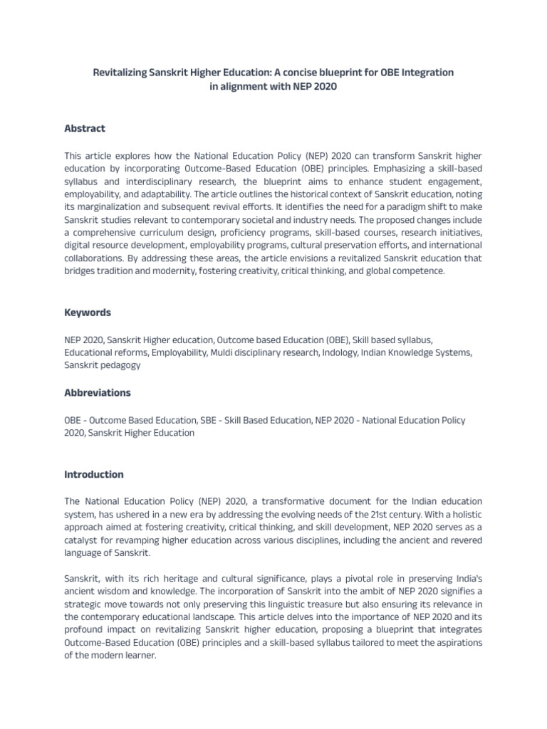 Revitalizing Sanskrit Higher Education: A Concise Blueprint For OBE ...