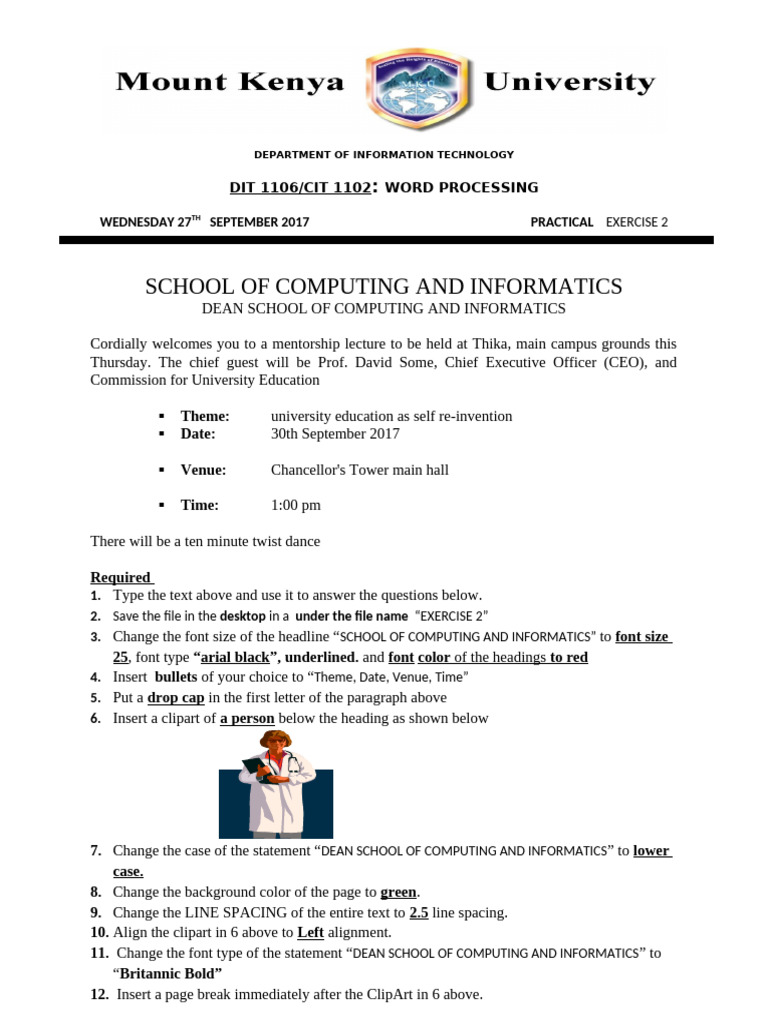 Word Processing Exercise 2 | PDF