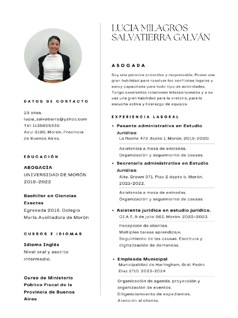 Curriculum Vitae Contadora Minimalista Moderno | PDF