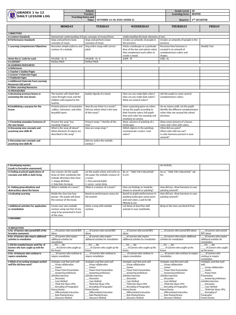 DLL - Mapeh 3 - Q2 - W3 | PDF