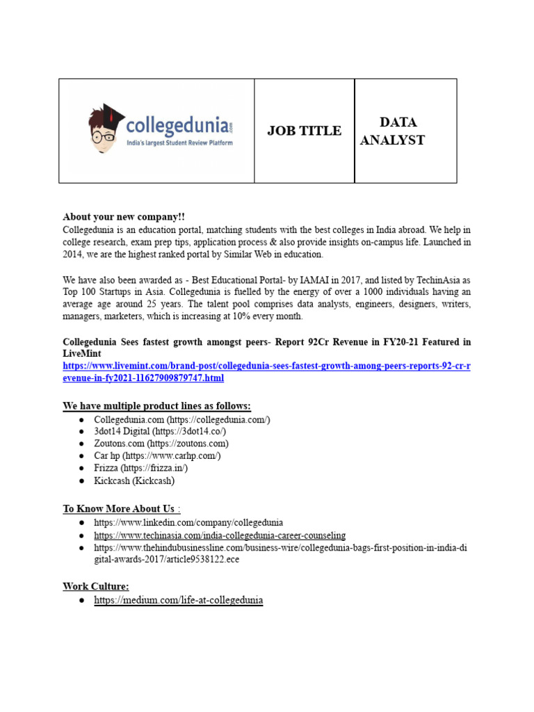 JD - Data Analyst | PDF