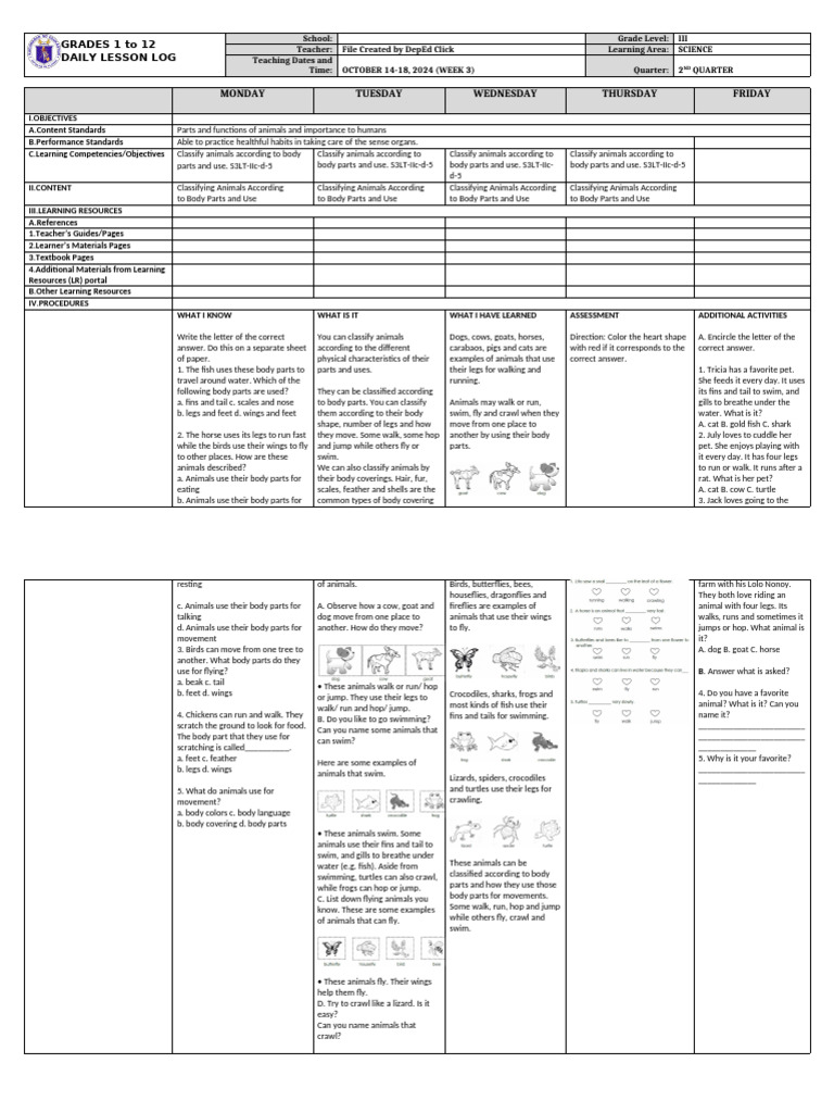 DLL - Science 3 - Q2 - W3 | PDF
