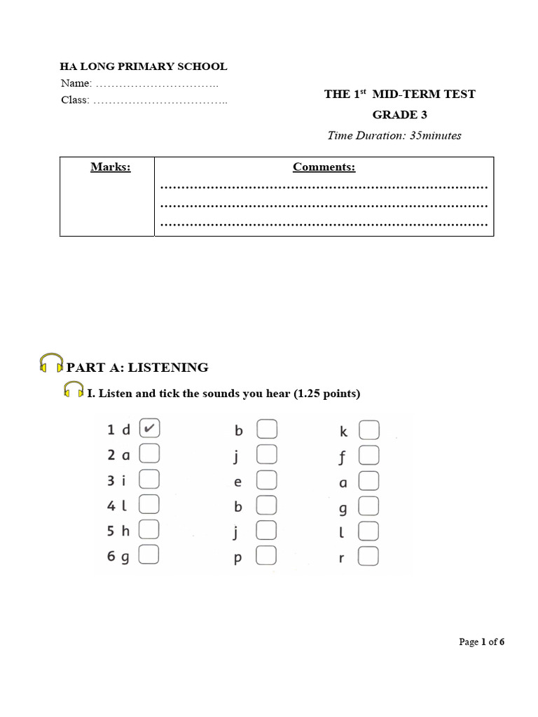 1st Mid Term Test Grade 3 | PDF