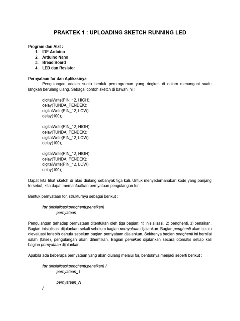 Praktek 2 - Uploading Sketch Running Led | PDF | Arduino