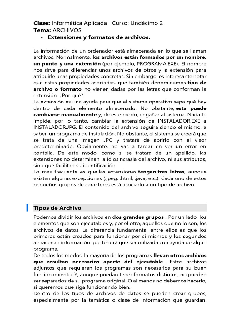 Material de Trabajo 11-2 Clase Informatica Aplicada | PDF | Archivo de computadora | Informática
