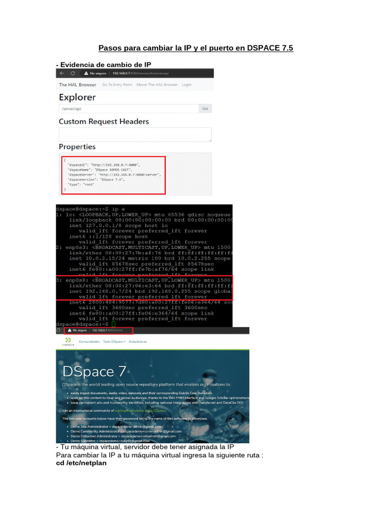 Pasos para Cambiar La IP y El Puerto en DSPACE 7 | PDF