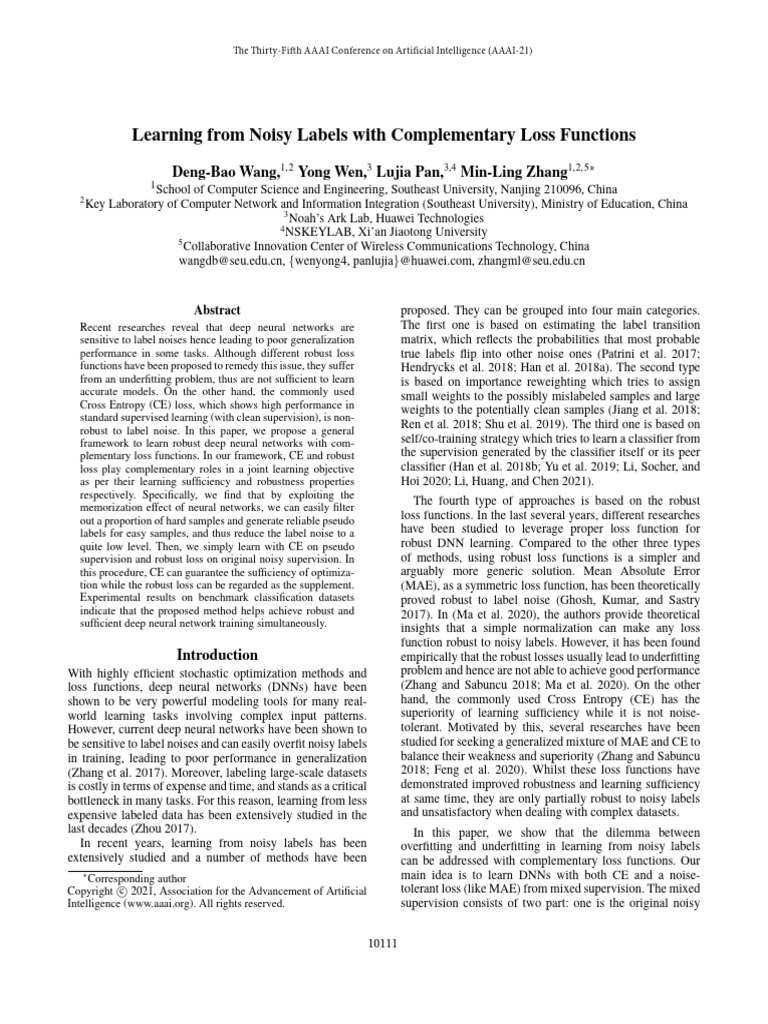 Learning from Noisy Labels with Complementary Loss Functions | PDF