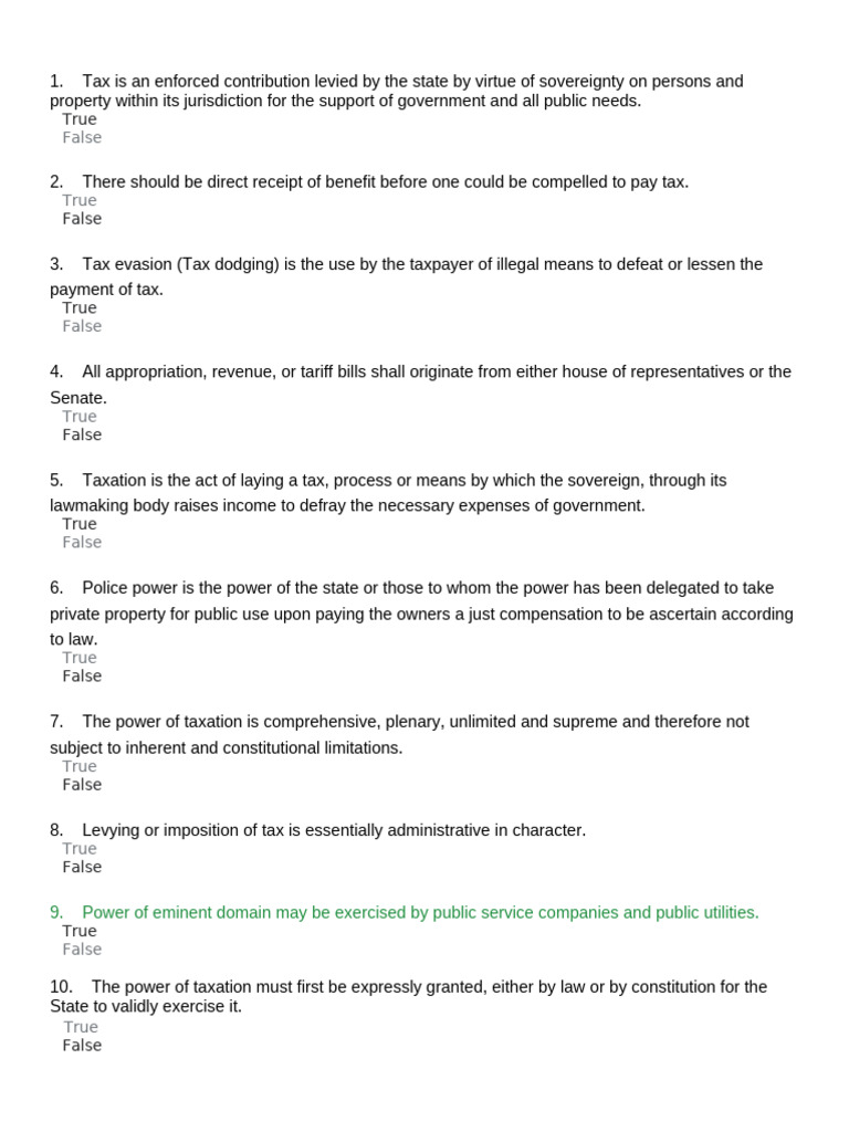 False: 9. Power of Eminent Domain May Be Exercised by Public Service ...