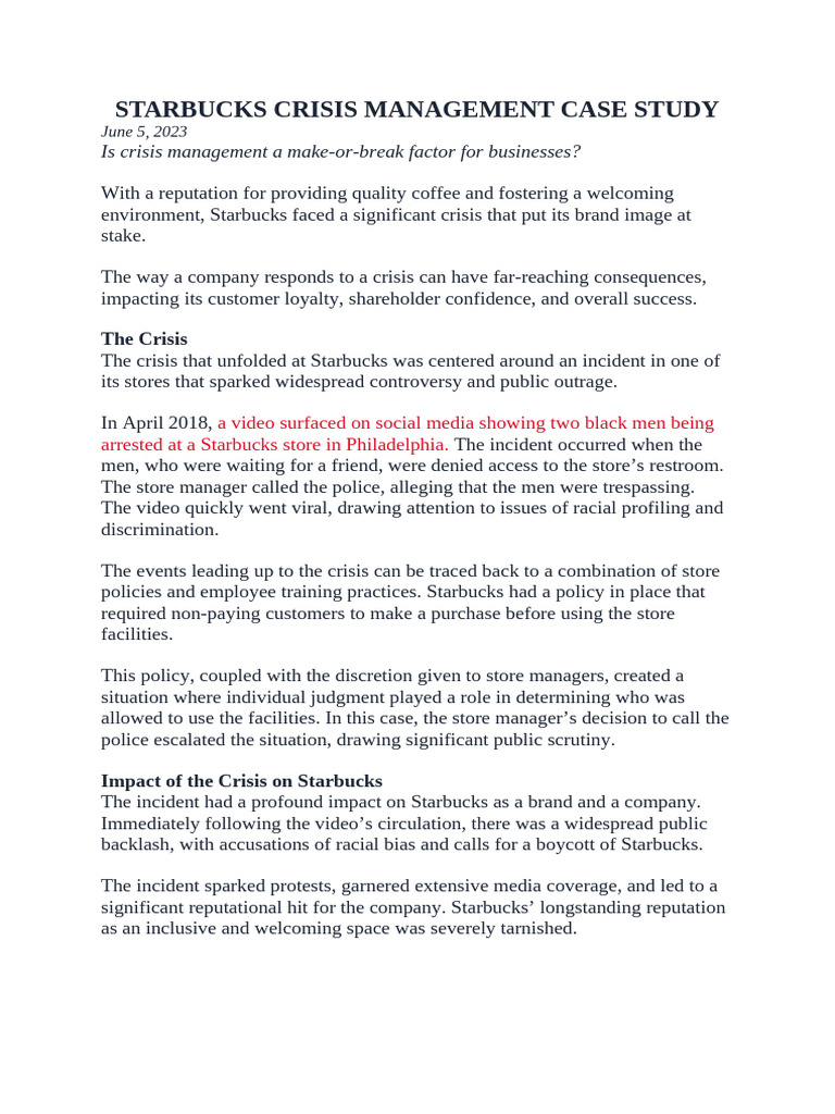 Starbucks Crisis Management Case Study | PDF