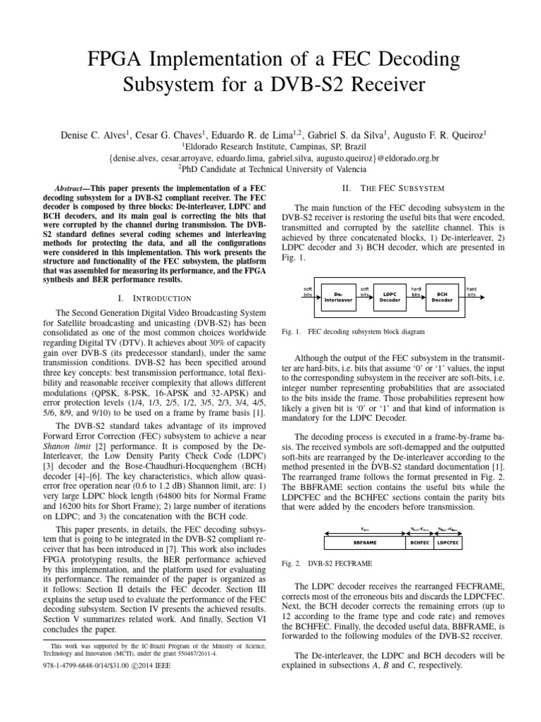 FPGA Implementation of A FEC Decoding Subsystem For A DVB-S2 Receiver | PDF
